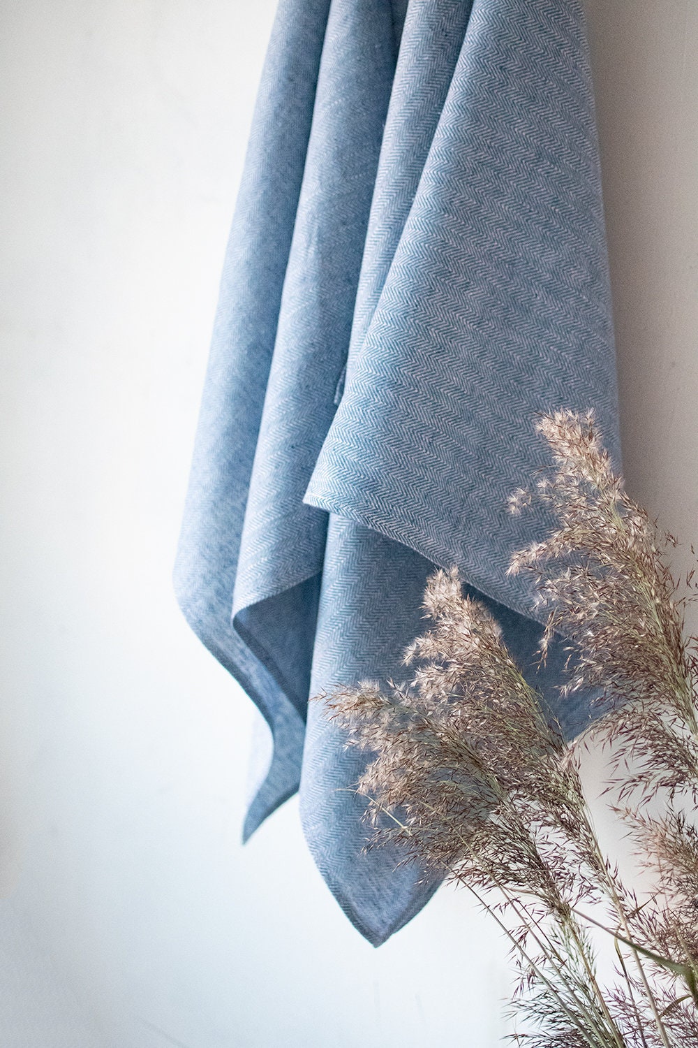 Blue Linen Towel Men Herringbone Towel Lake House Bath Sheet Stone ...