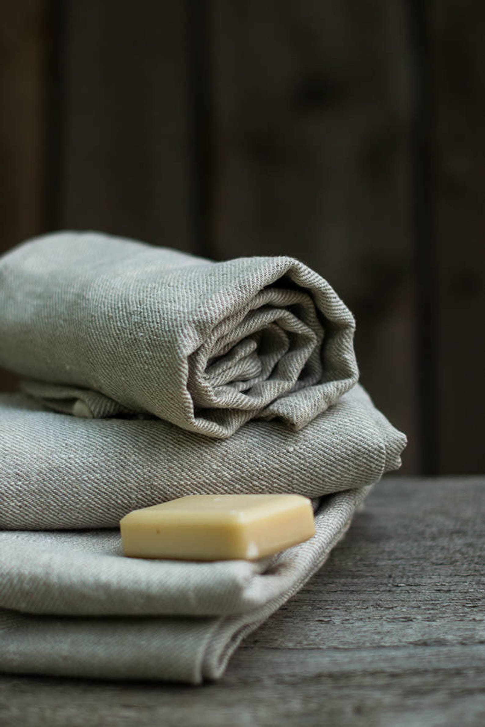 Natural linen rustic throw towel Pre washed bath sheet Set of | Etsy