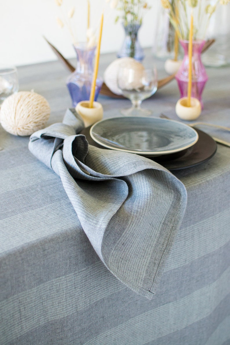 Light Gray Blue Linen Napkins With Pink Wedding Party Place | Etsy