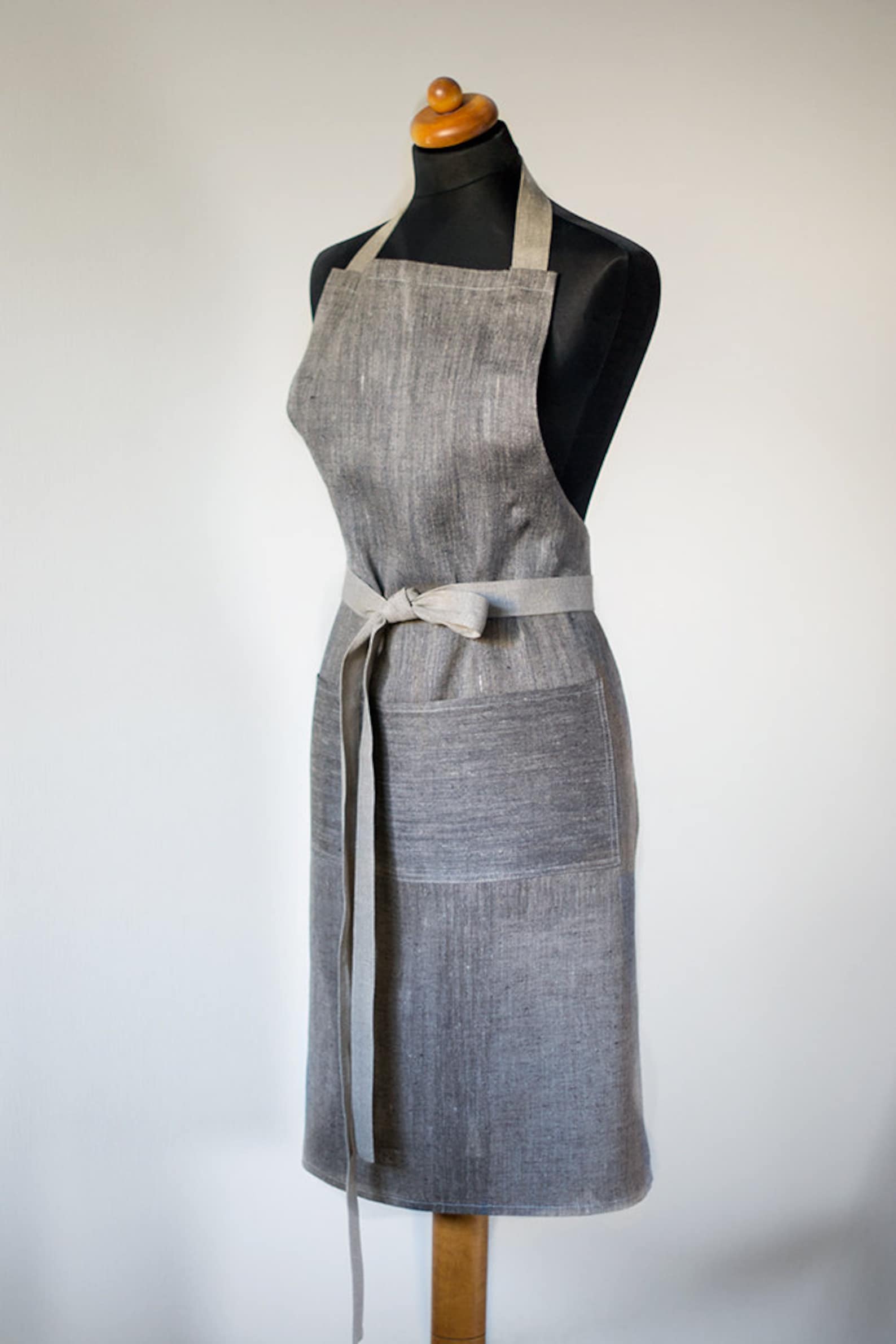 Linen Aprons Unisex Full Apron Natural Gray With Black Apron - Etsy