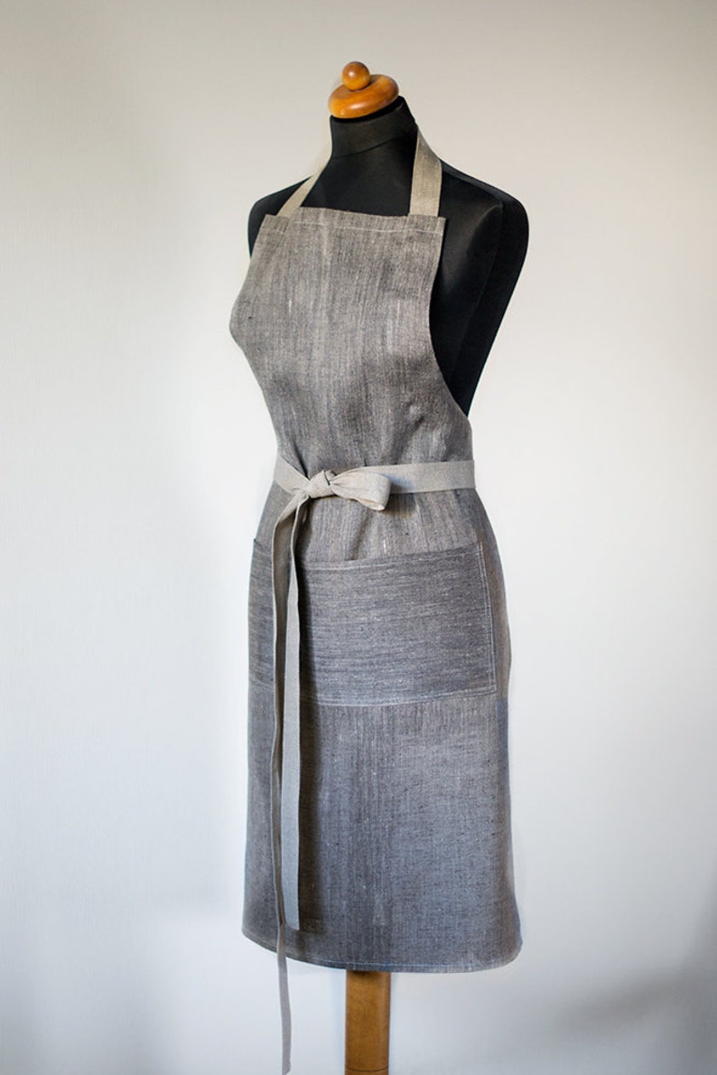 Linen Aprons Unisex Full Apron Natural Gray With Black Apron - Etsy