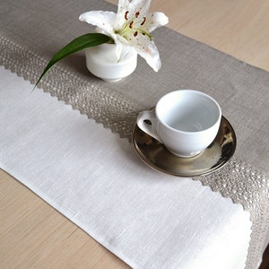 Linen Table Runner With Lace Natural Wedding Dinner Table Decor Rustic ...