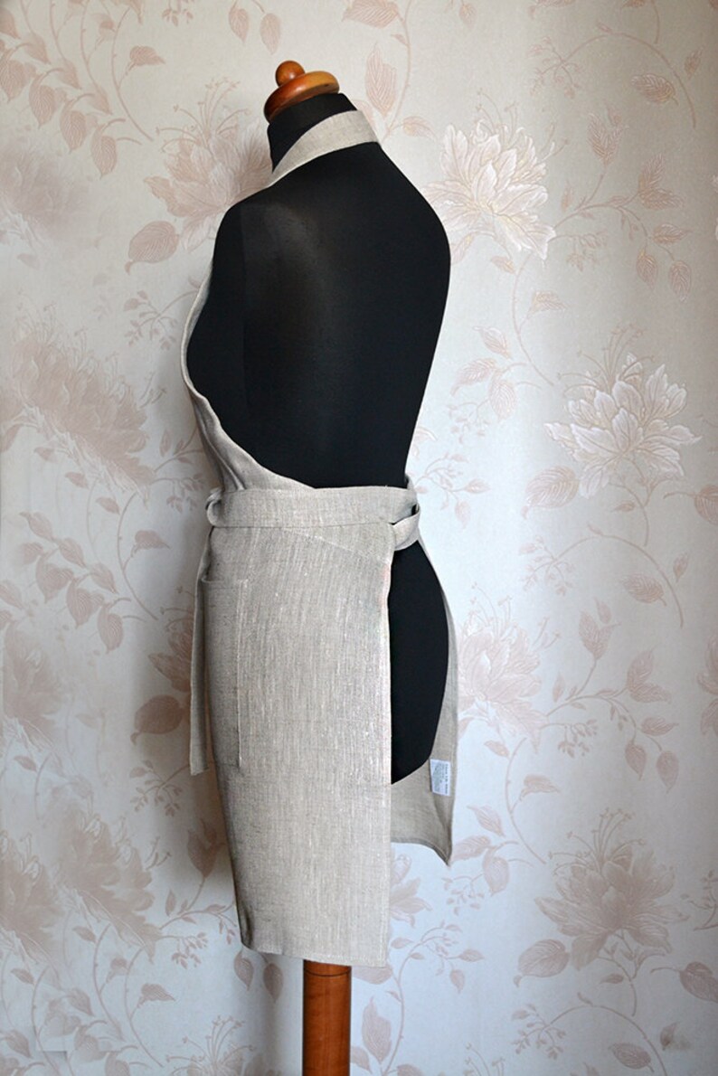 Tan Full Apron Natural Linen Apron Light Grey Apron With One | Etsy