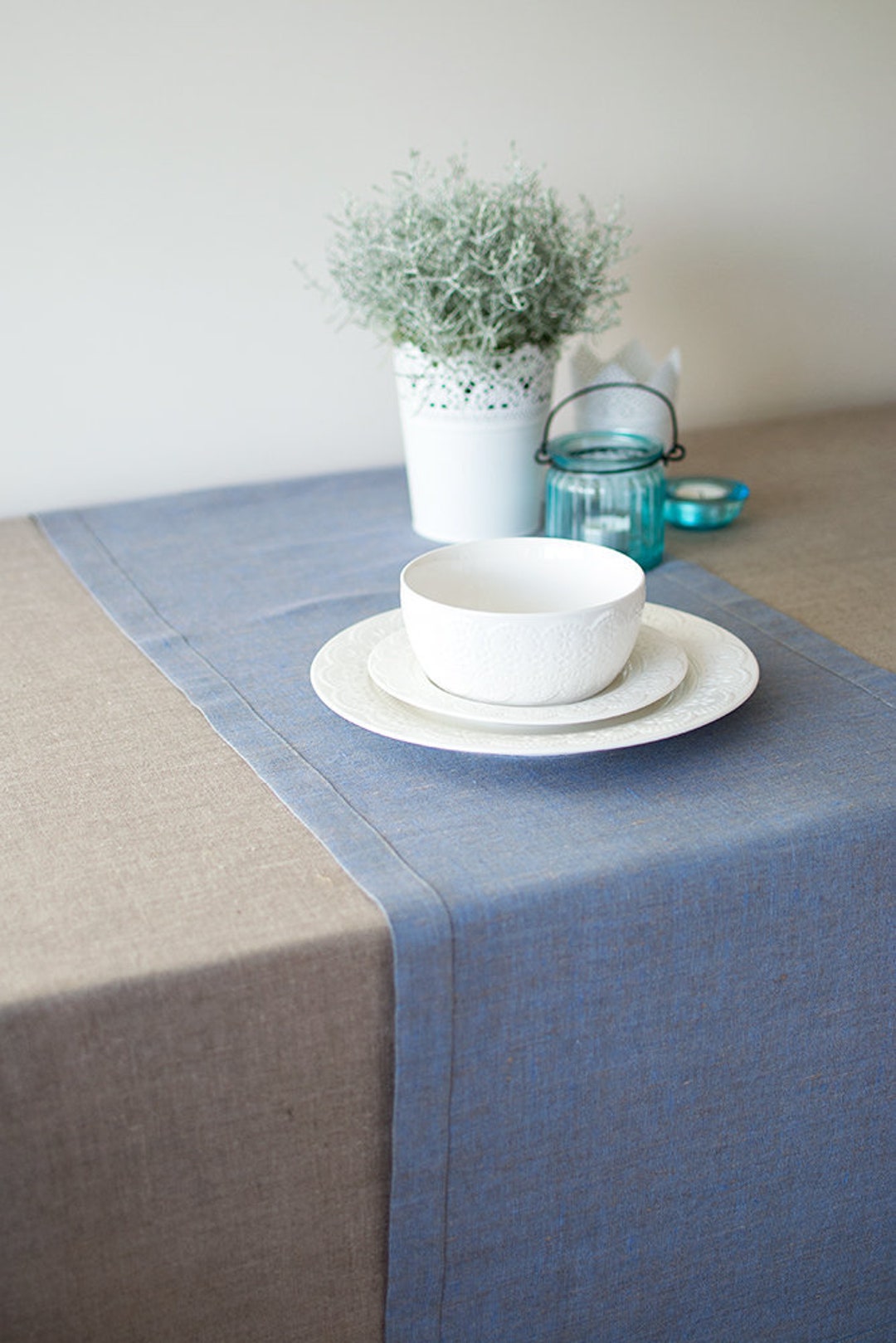 Blue Linen TABLE RUNNER Summer Dinner Long Runner Woodland Wedding ...