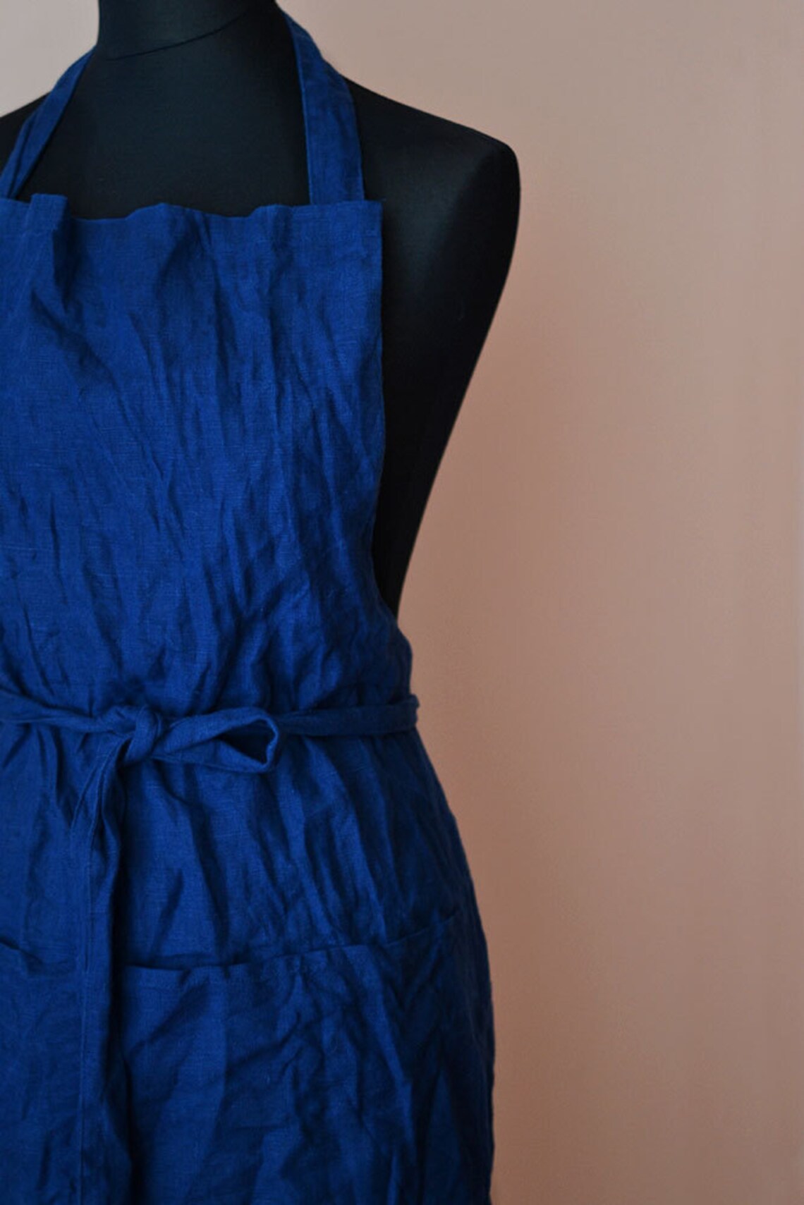 Full Linen Apron Navy Blue Apron Stone Washed Pinafore Apron | Etsy