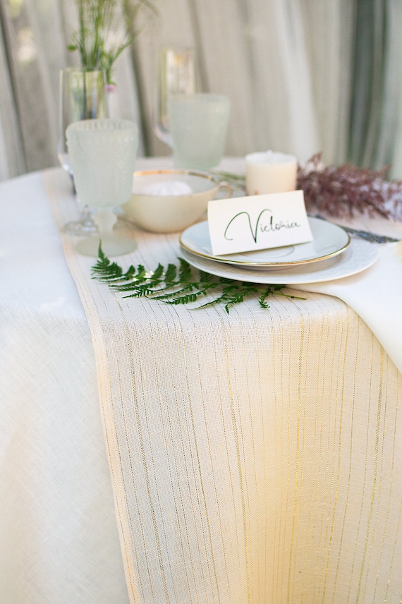 Gold Sheer Linen Table Runner Wedding Dinner Decor Ecru Striped Runner Light Metallic Bridal Shower Decor Baby Shower Event Runner Etsy UK