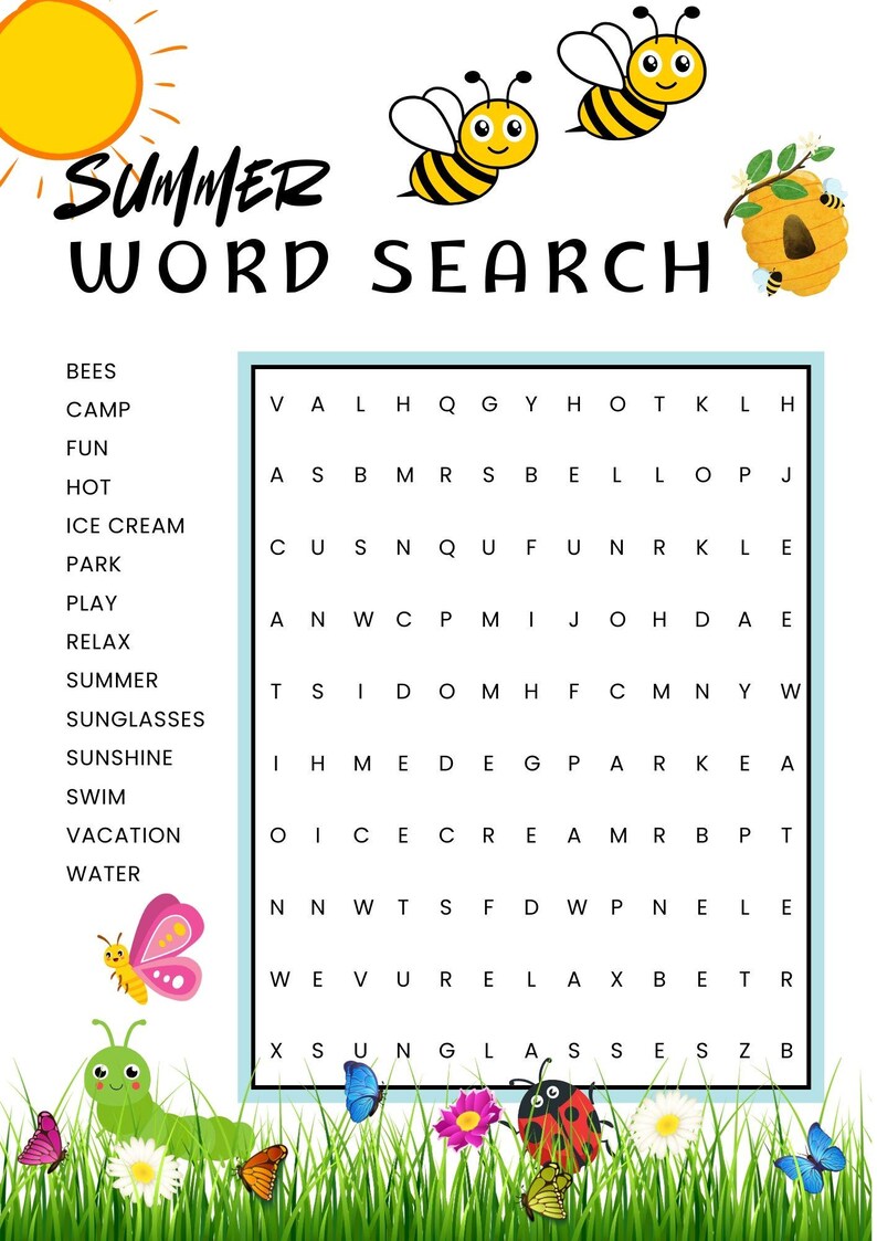 Summer Word Search Puzzle Printable – Fun Educational Worksheet With ...