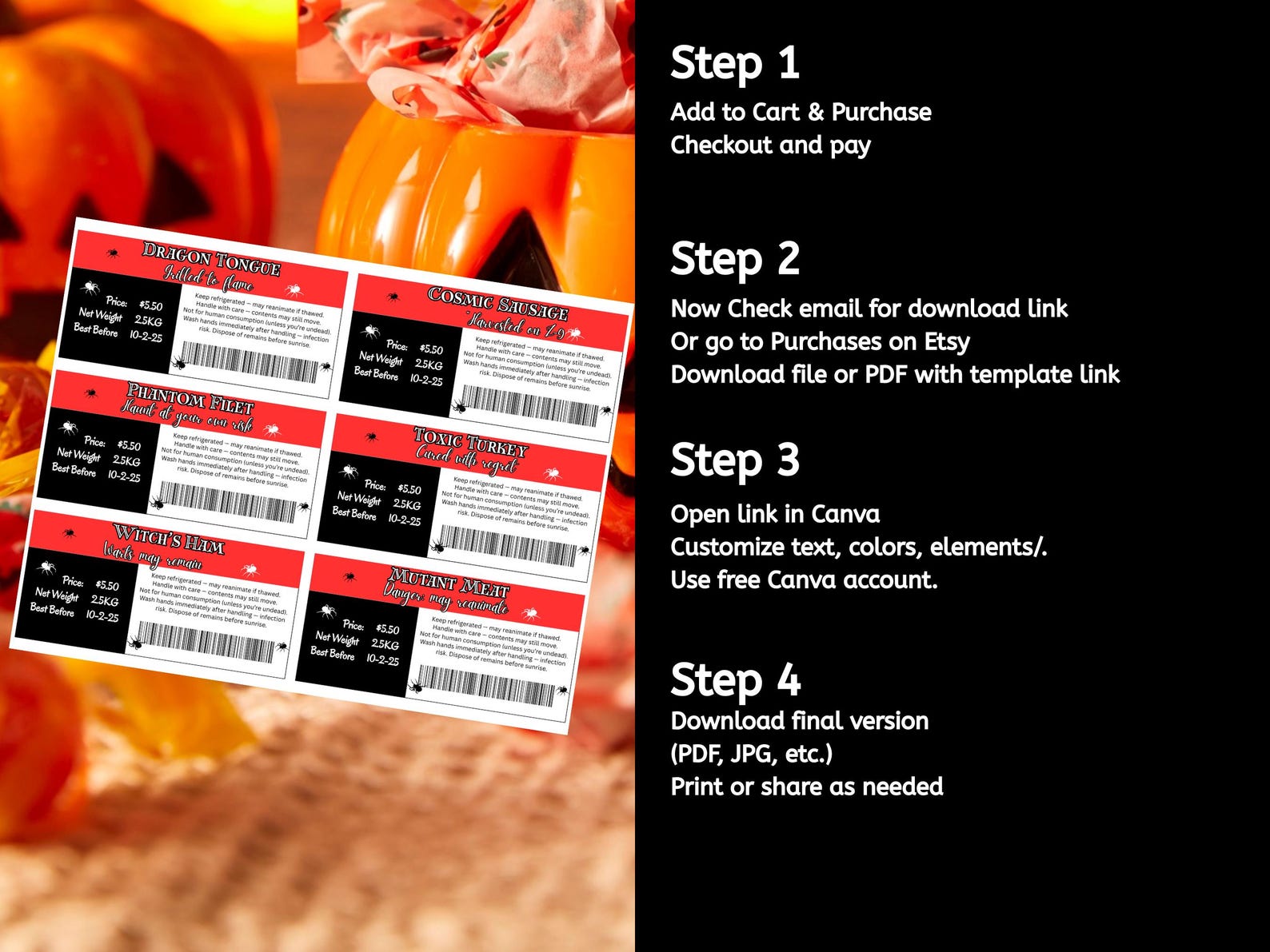 Editable Halloween Meat Labels, Fake Meat Label, Meat Sticker Label ...