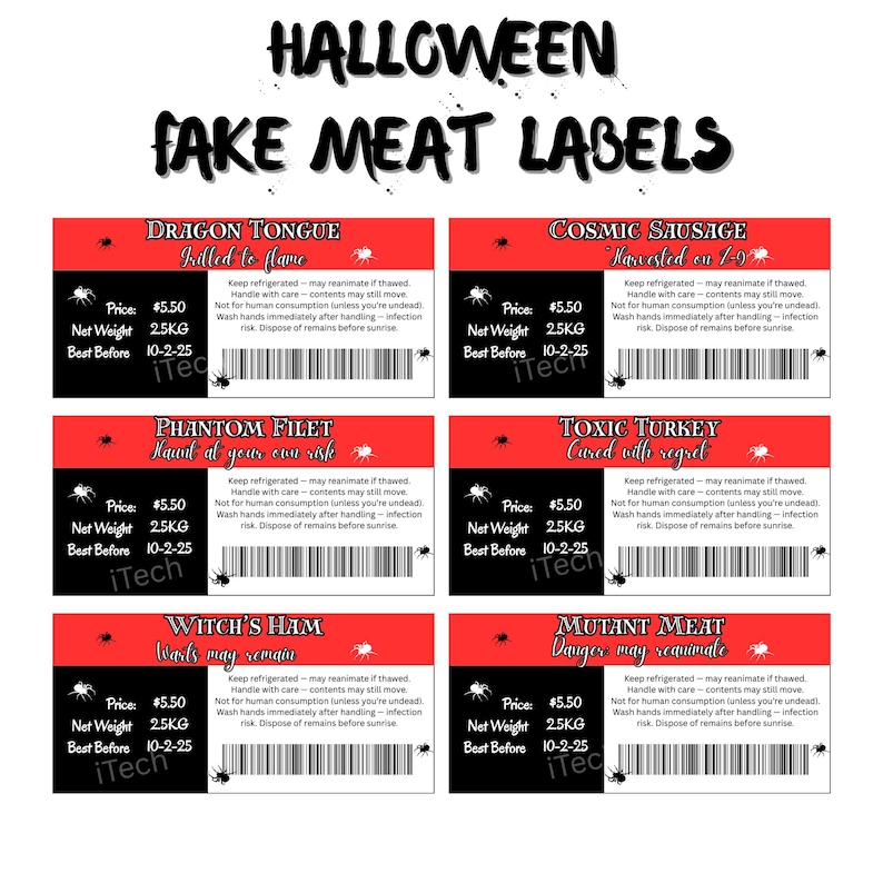 Editable Halloween Meat Labels, Fake Meat Label, Meat Sticker Label ...