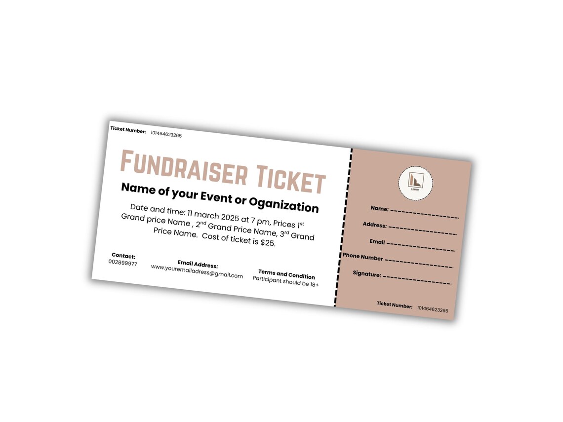 Editable Fundraiser Raffle Ticket Template: DIY Charity Event (canva ...