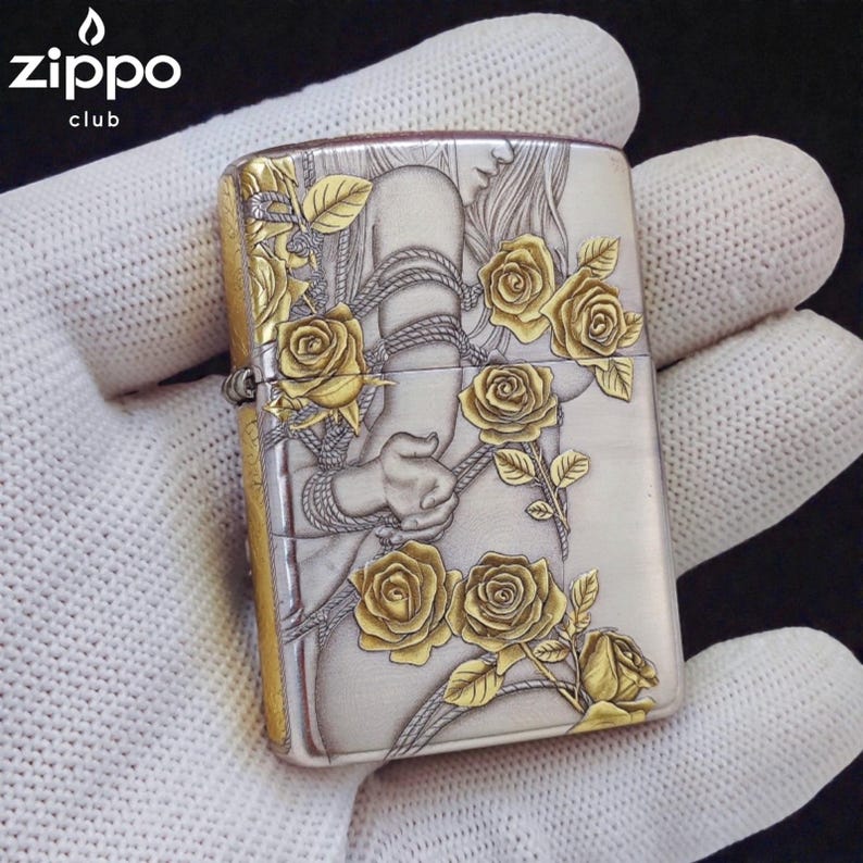 Vintage Silver & Gold Windproof Lighter – Elegant Rose Engraved Art ...