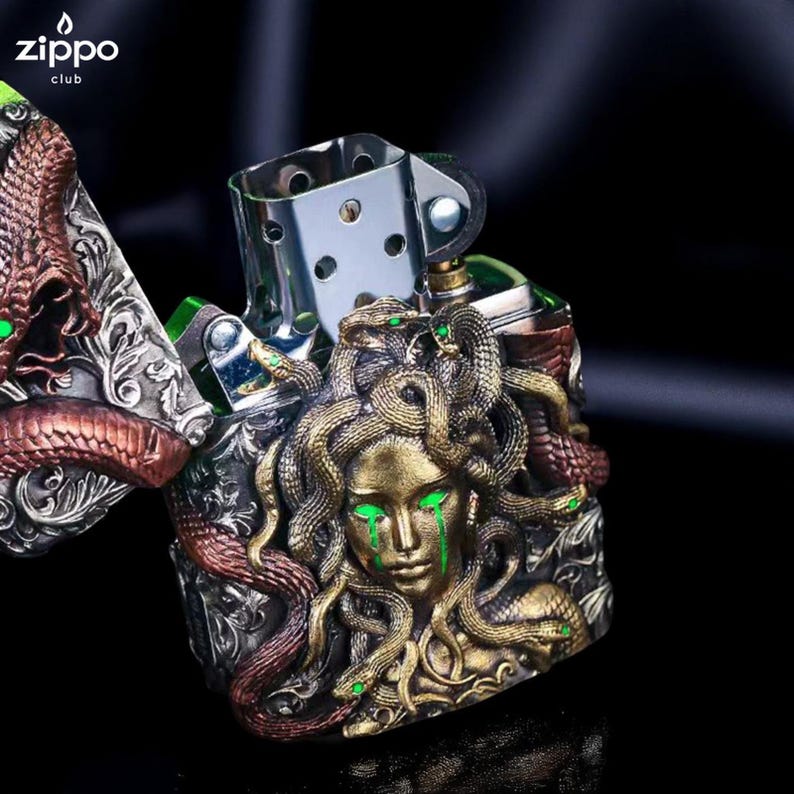Medusa 3D Brass Lighter – Snake Goddess Engraved Luxury Collector Gift ...