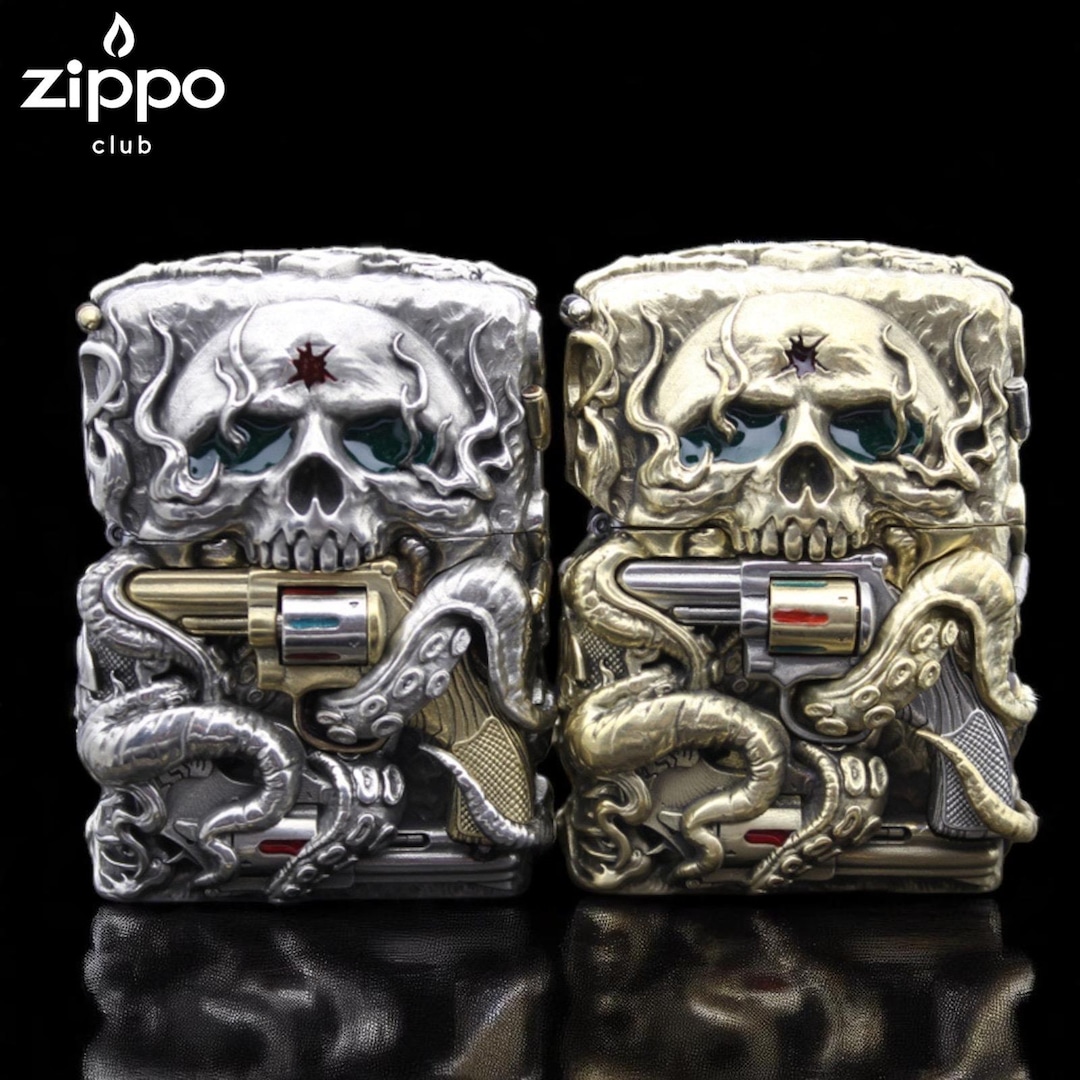3D Skull Octopus Revolver Zippo Lighter | Premium Metal Carved Design ...