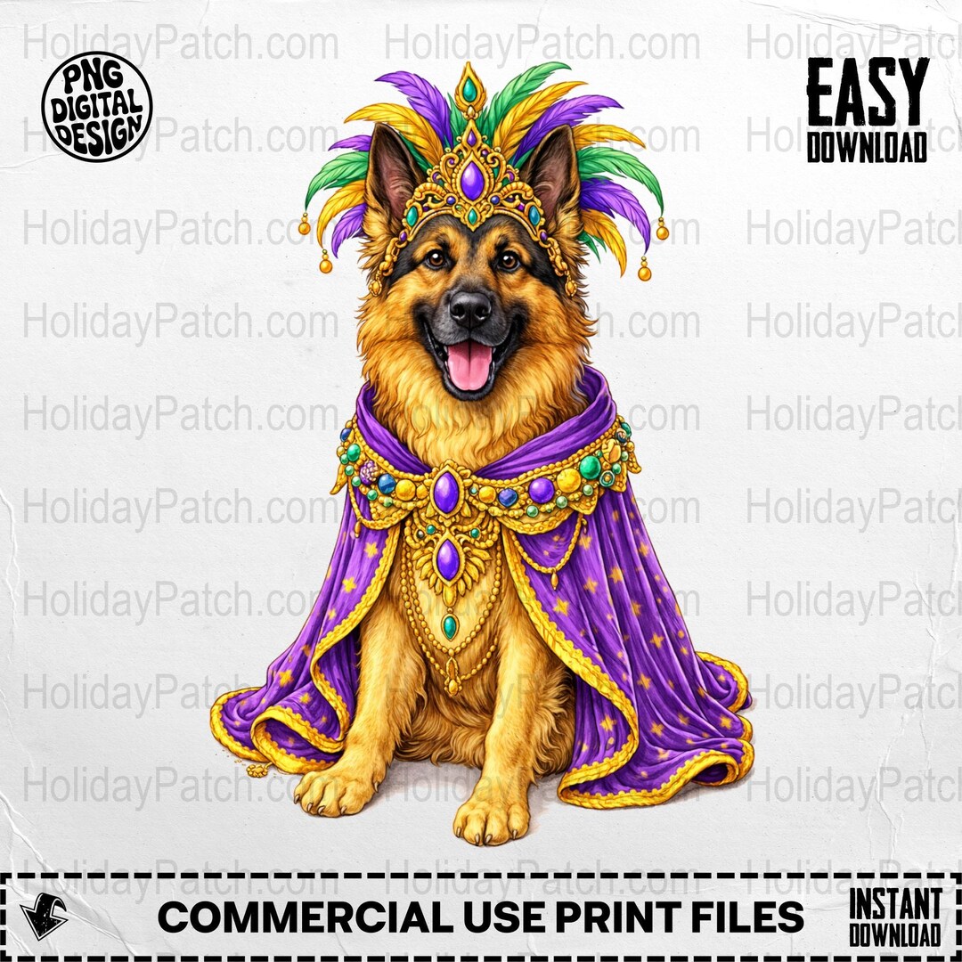 Mardi Gras German Shepherd, Funny Dog PNG, Festive Pet Lover, Carnival ...