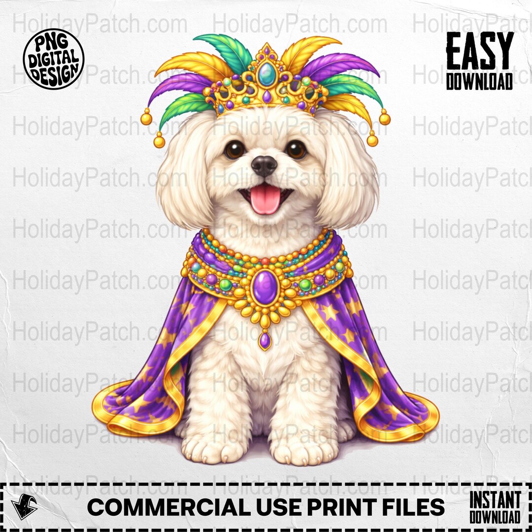 Mardi Gras Maltese Dog, Cute Pet PNG, Festive Dog Lover, Carnival Pup ...
