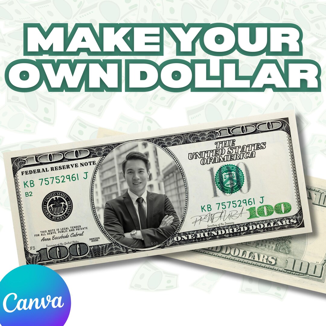Dollar Bill Template - Personalized in Canva, Funny Prop Money, Add ...