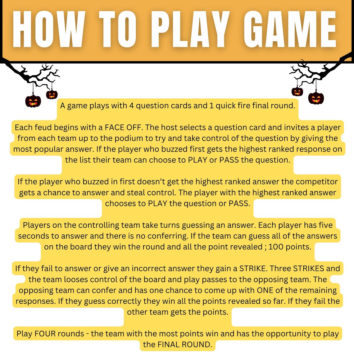 Family Feud Game - Halloween, 50+ Printable Question Cards With Score ...