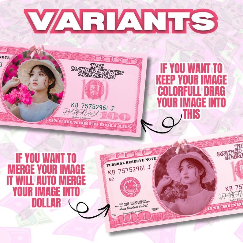 Personalized Pink Dollar Bill Canva Template – Add Your Photo, Editable ...
