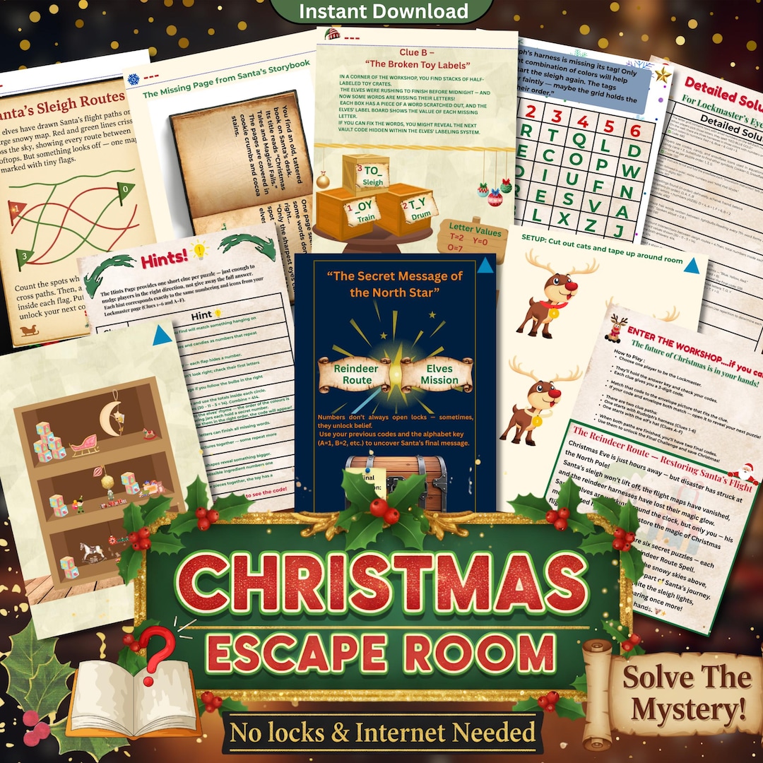 Save Santa Printable Christmas Escape Room DIY Puzzle Kids, Audlts ...