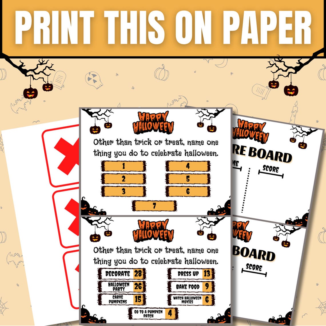 Family Feud Game - Halloween, 50+ Printable Question Cards With Score ...
