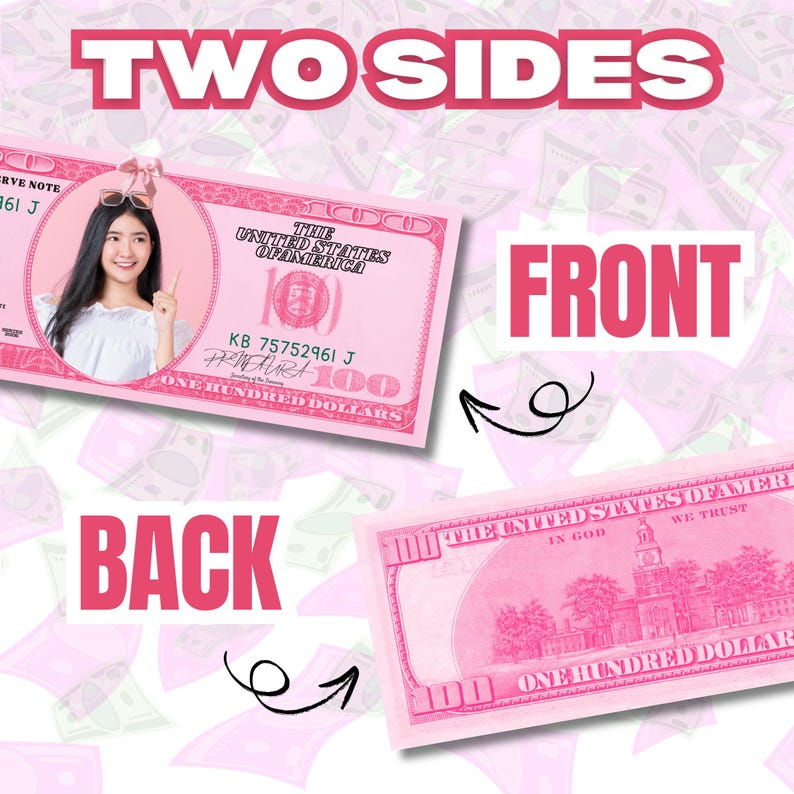 Personalized Pink Dollar Bill Canva Template – Add Your Photo, Editable ...