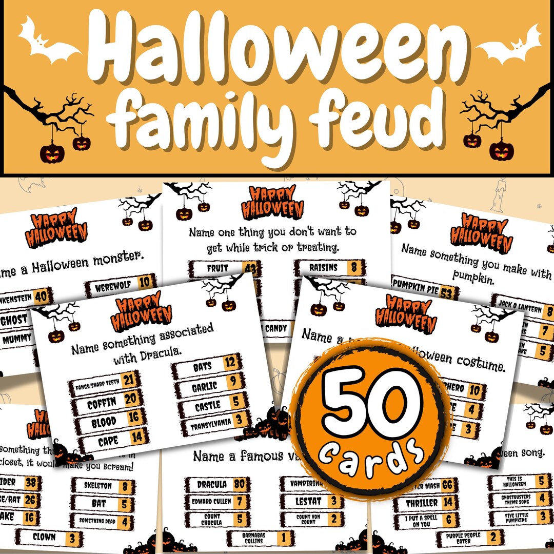 Family Feud Game - Halloween, 50+ Printable Question Cards With Score ...