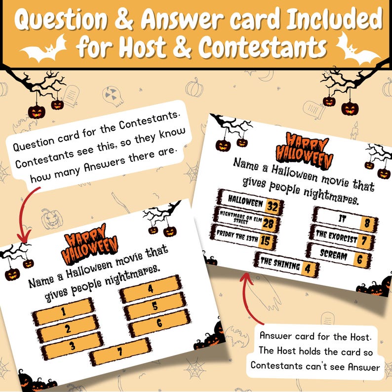 Family Feud Game - Halloween, 50+ Printable Question Cards With Score ...