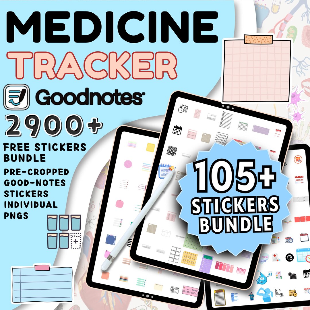 Medicine Tracker Digital Stickers for Goodnotes 105+ Pre-cropped ...