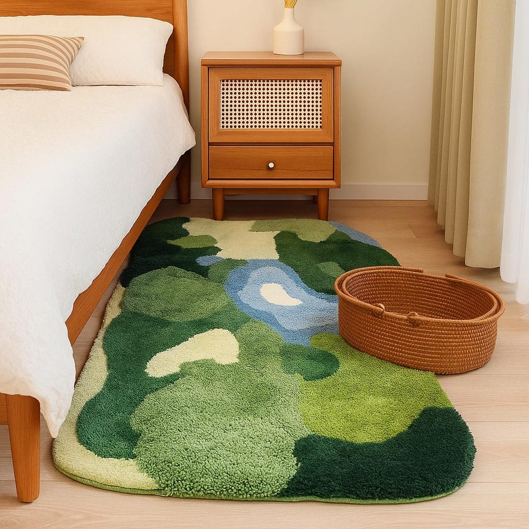 Realistic Faux Moss Rug for Bathroom or Living Room, Soft Grass Carpet ...