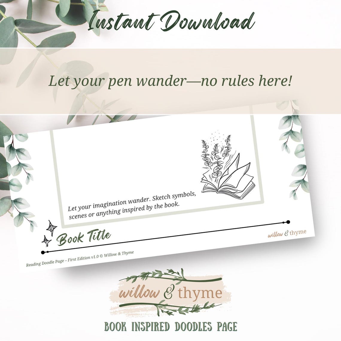Printable Book Inspired Doodles Page | Reading Journal PDF | Book ...