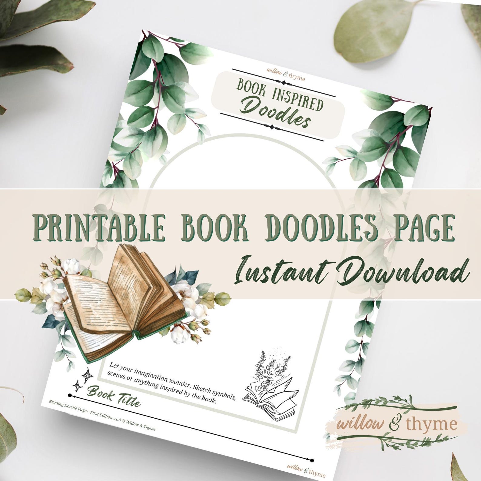 Printable Book Inspired Doodles Page | Reading Journal PDF | Book ...