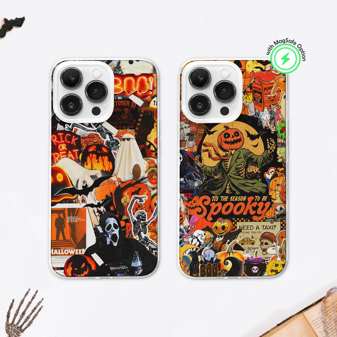 Spooky Ghost Moodboard Magsafe Phone Case, Halloween Bat Collage ...