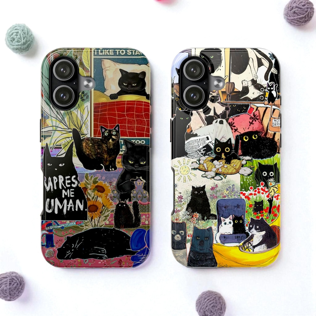 Black Cat Collage Magsafe Tough Phone Case, Kawaii Cat Mom Cover - Etsy