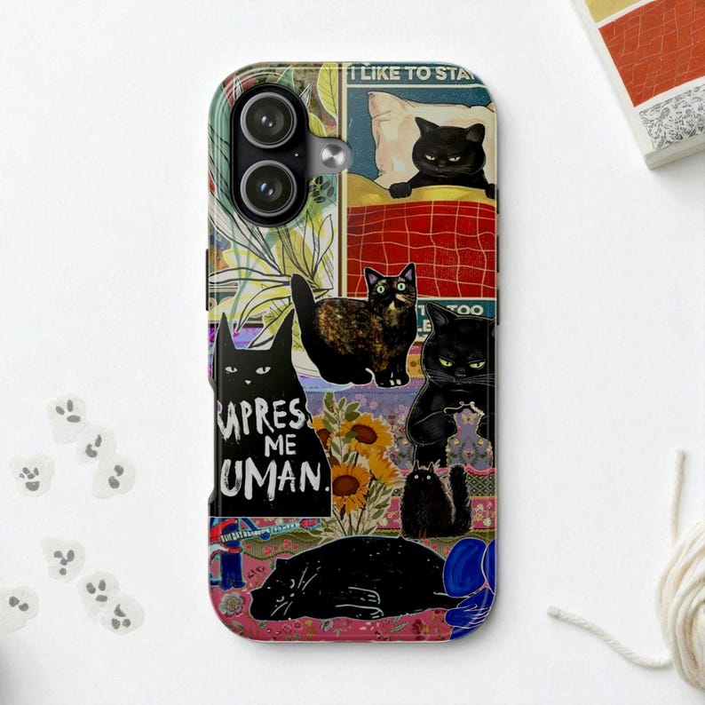Black Cat Collage Magsafe Tough Phone Case, Kawaii Cat Mom Cover - Etsy