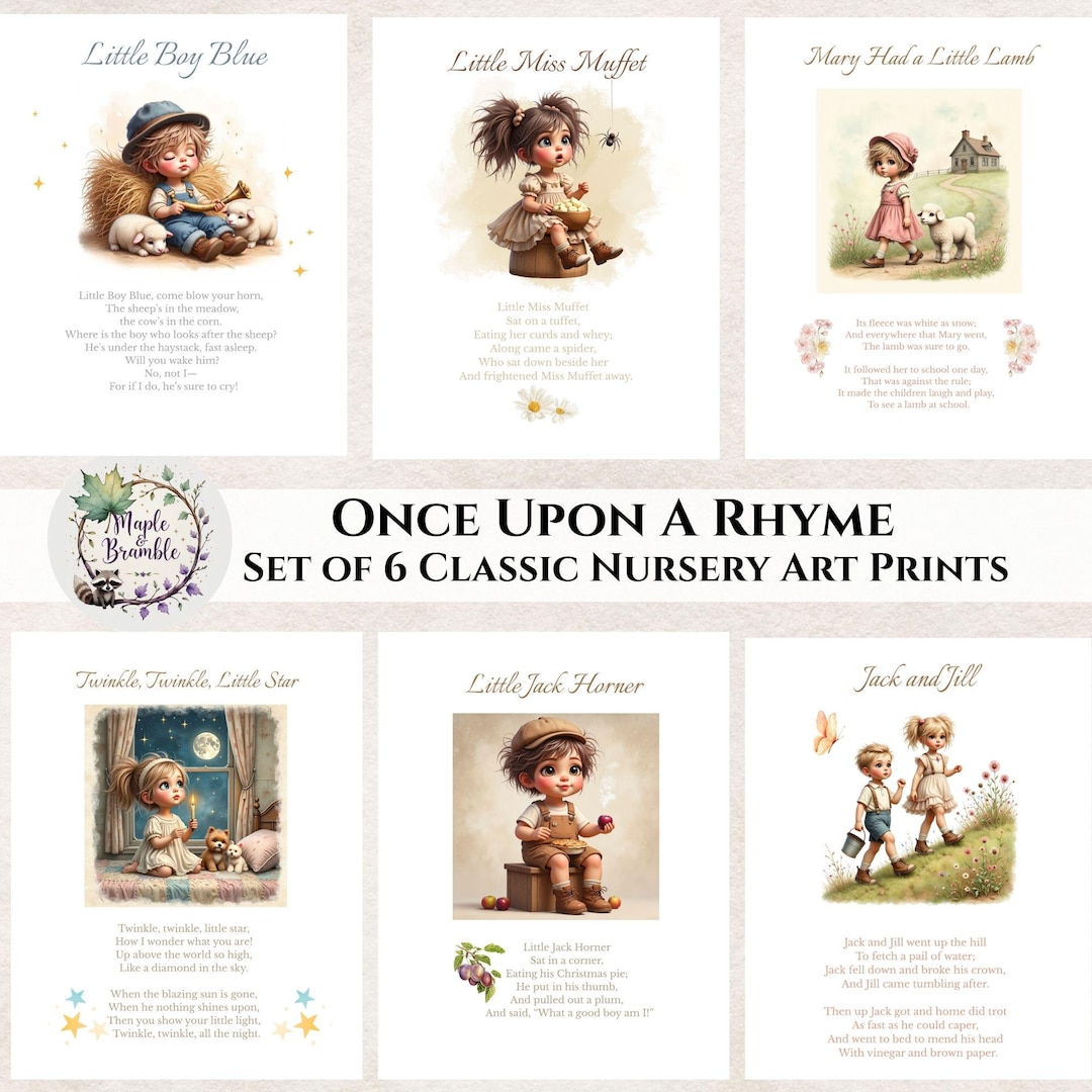 Nursery Rhyme Art Prints | Whimsical Storybook Decor (set of 6 PNG ...