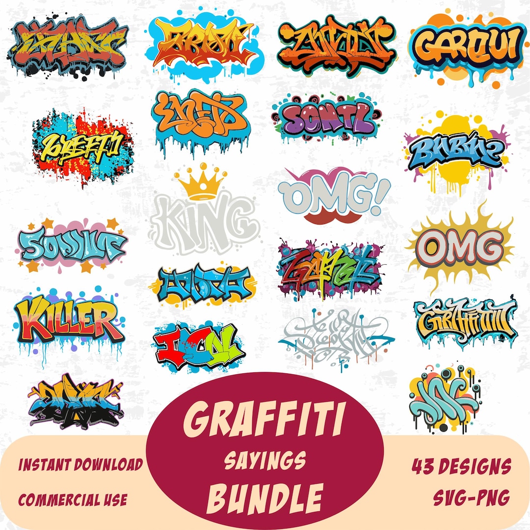 Urban Graffiti Sayings SVG Bundle | 43 Street Art Words & Quotes | SVG ...
