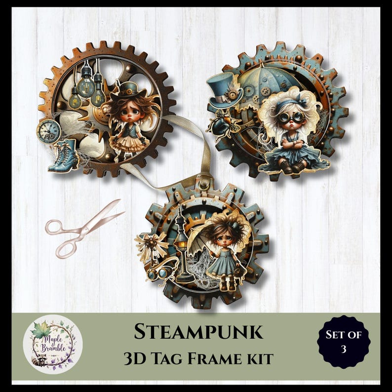 3D Steampunk Tag Frames Kit – Turquoise Junk Journal Ephemera (digital ...