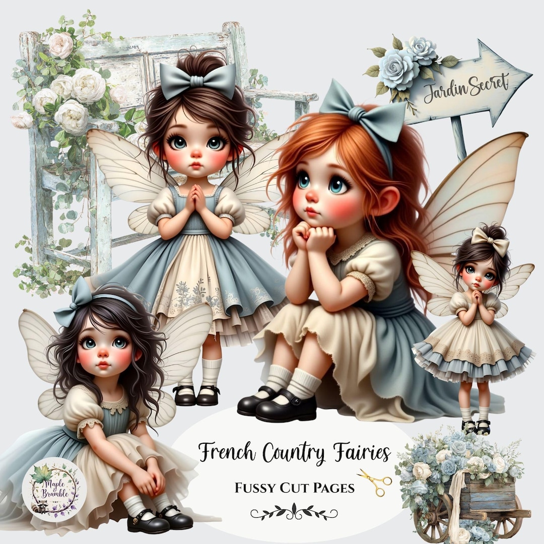 French Country Fairy Fussy Cuts Printable | Cottagecore Fairy Ephemera ...