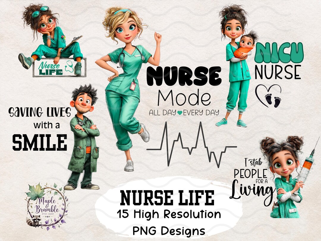 Nursing Bundle – NICU, ICU & General Nurse Characters, 15 Digital ...