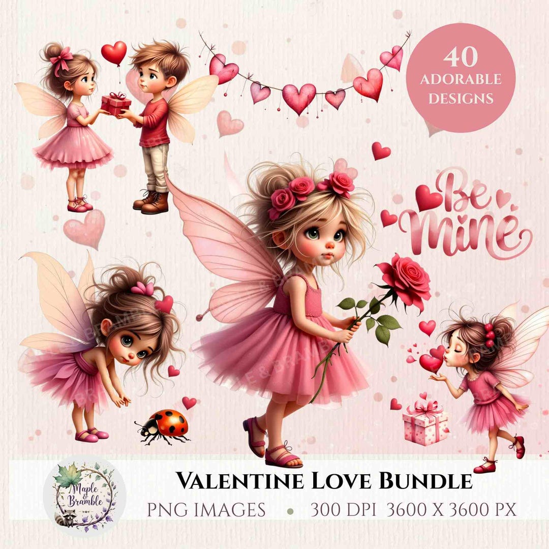 Valentine Fairy Clipart Bundle | 40 PNG Images 3600x3600, Digital ...