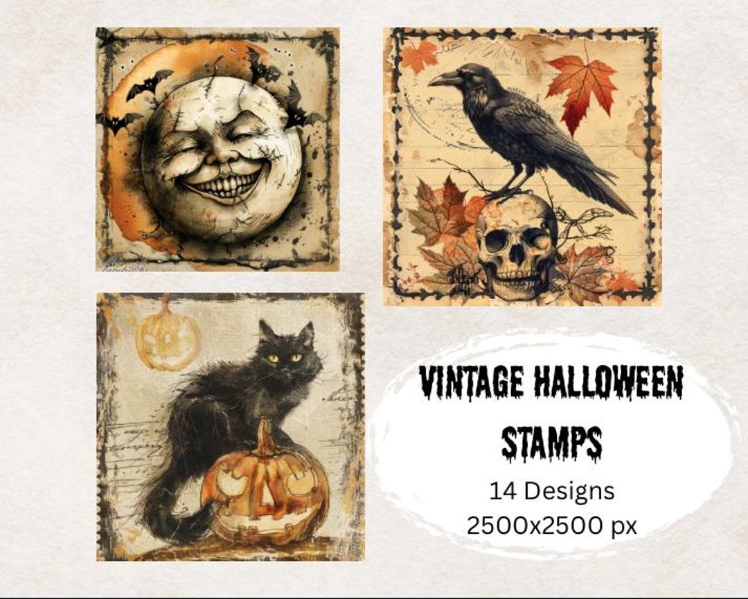 Vintage Halloween Stamp Clipart: Retro Ephemera PNG Collection - Etsy