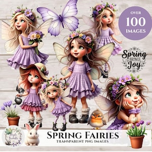 Spring Fairies Transparent PNG Bundle | Purple Fairy Clipart Ephemera ...