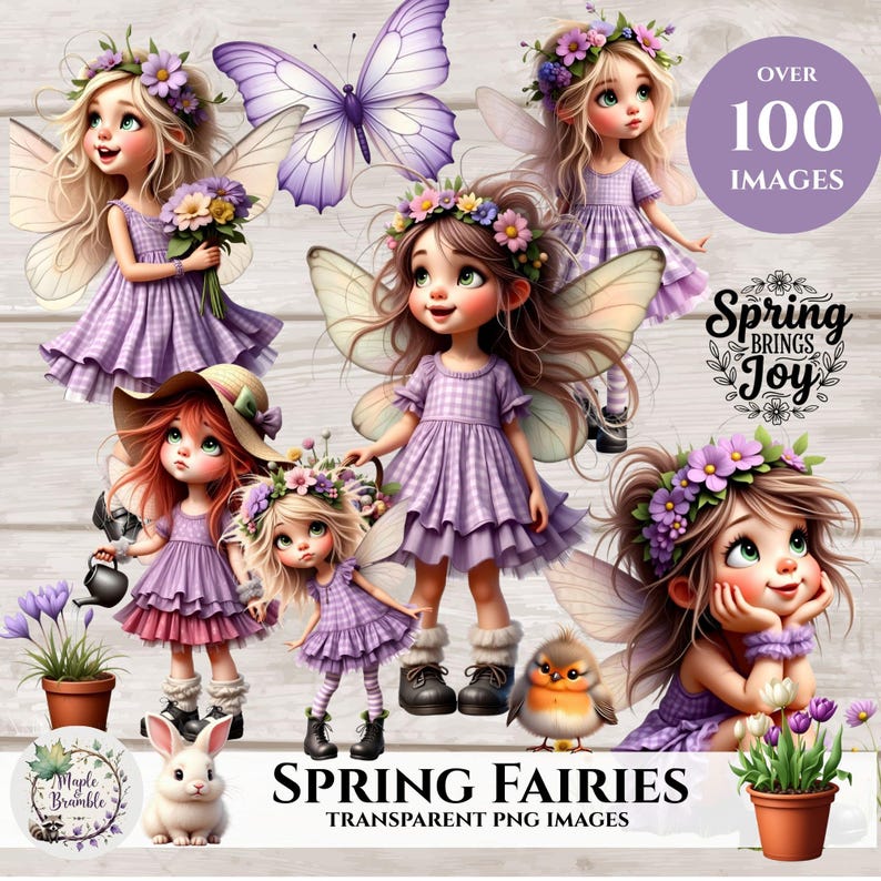Spring Fairies Transparent PNG Bundle | Purple Fairy Clipart Ephemera ...