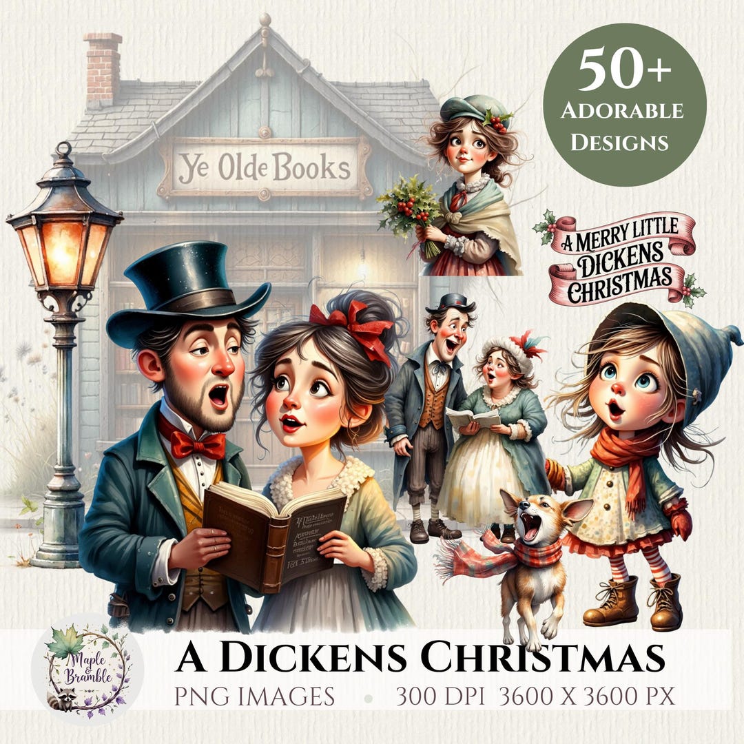 Dickens Christmas Village & Carolers Clipart PNG Bundle, Digital ...