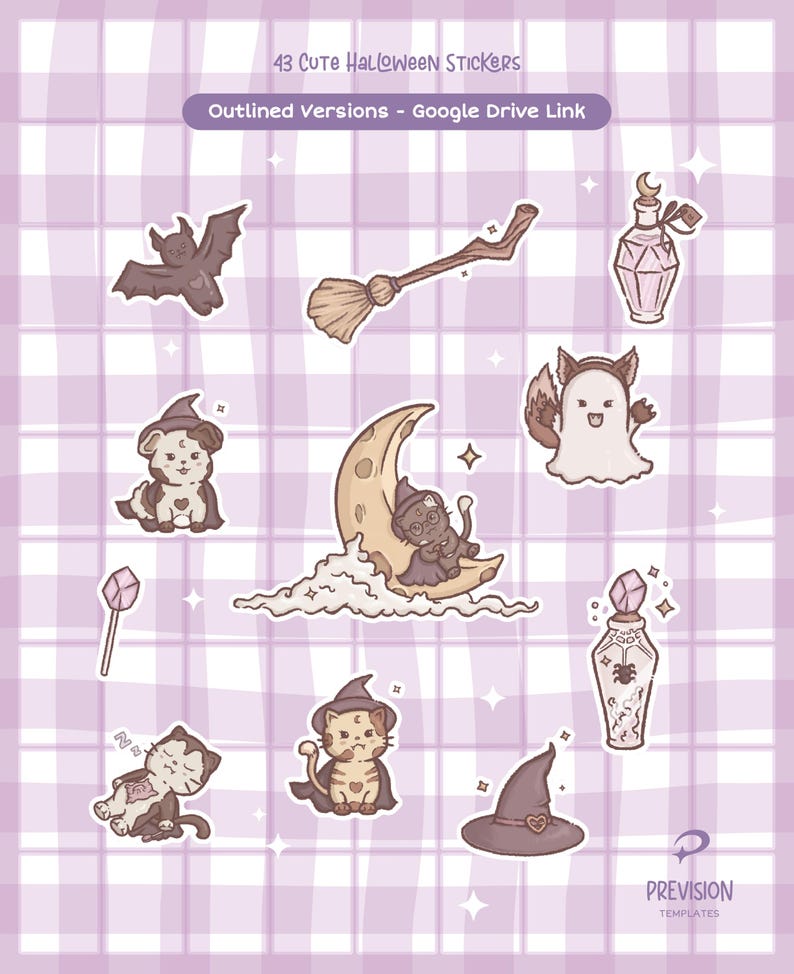 43 Cute Halloween Digital Stickers - Halloween Themed Stickers, Witch ...