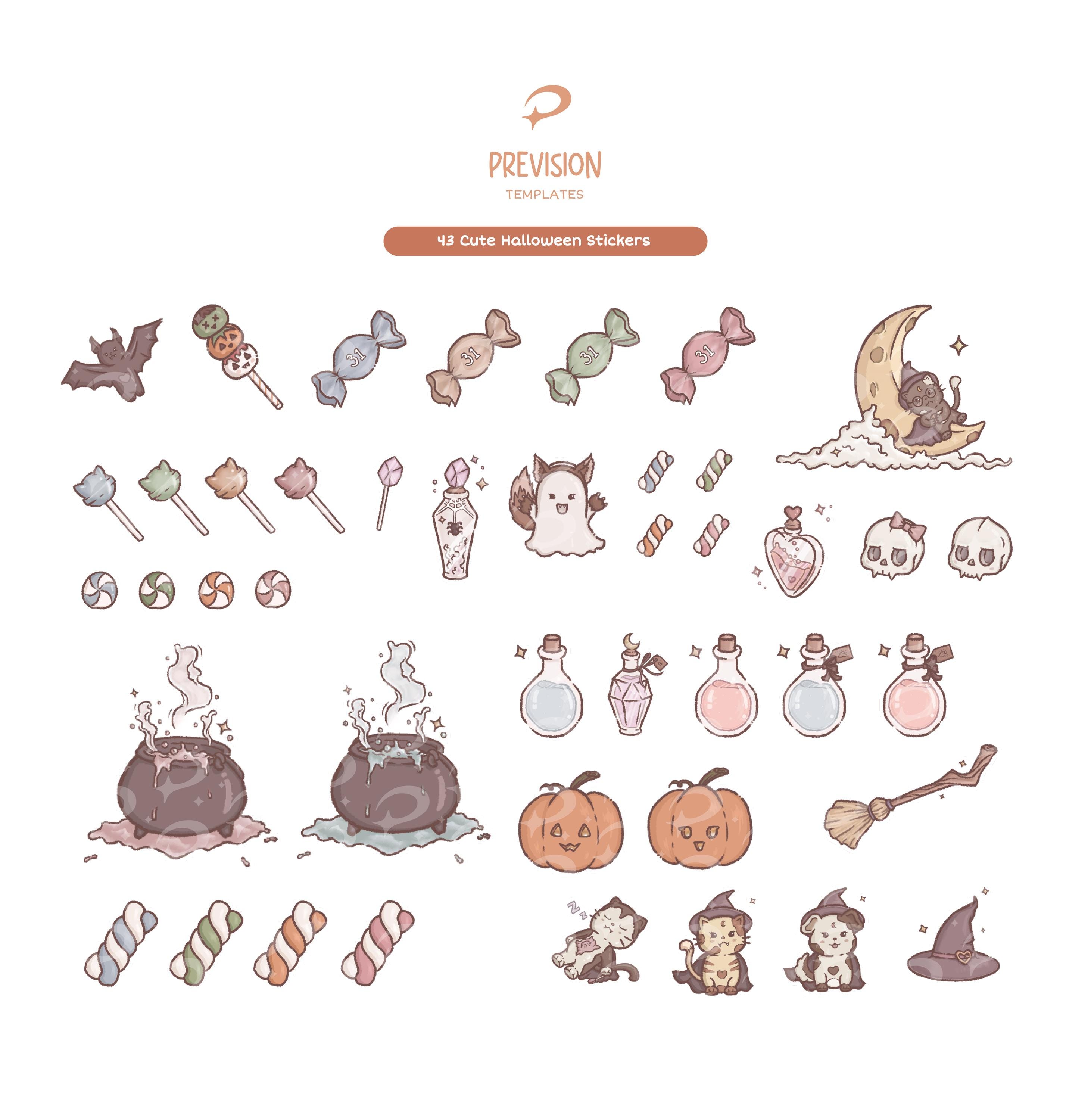 43 Cute Halloween Digital Stickers - Halloween Themed Stickers, Witch ...