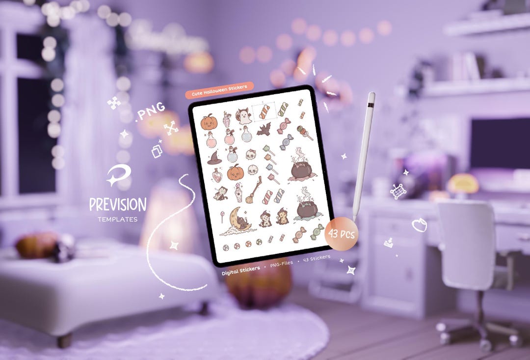 43 Cute Halloween Digital Stickers - Halloween Themed Stickers, Witch ...