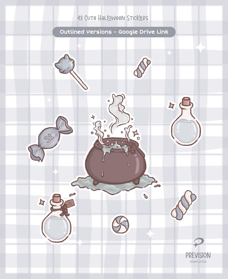 43 Cute Halloween Digital Stickers - Halloween Themed Stickers, Witch ...