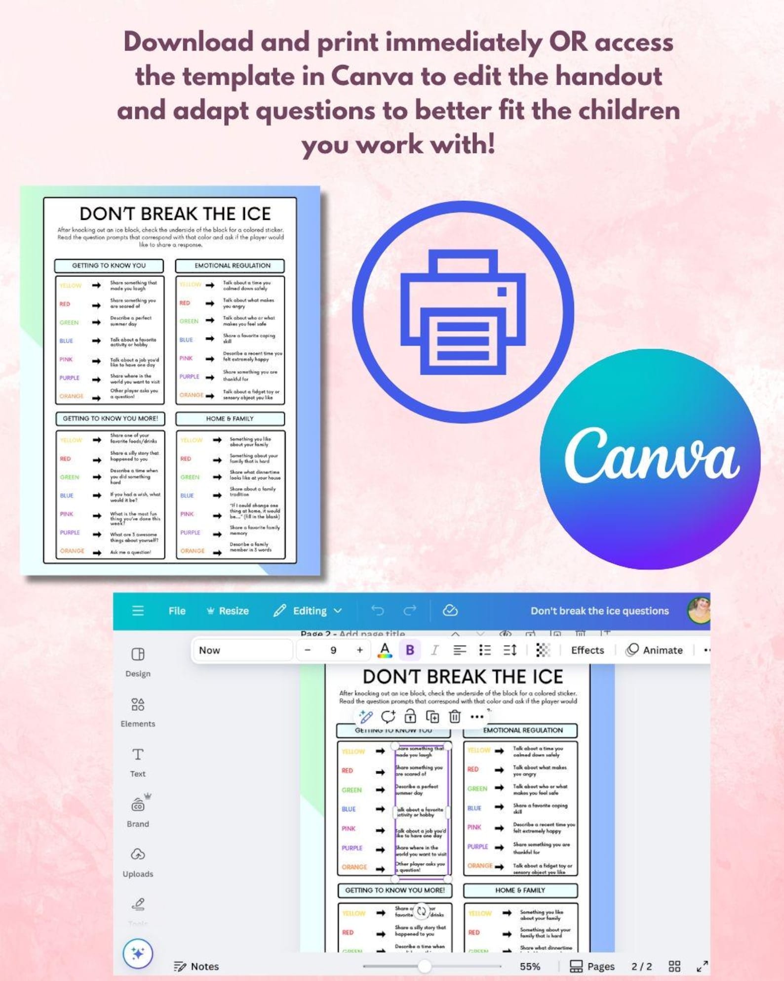 Don't Break the Ice Therapy Questions – Printable PDF + Editable ...