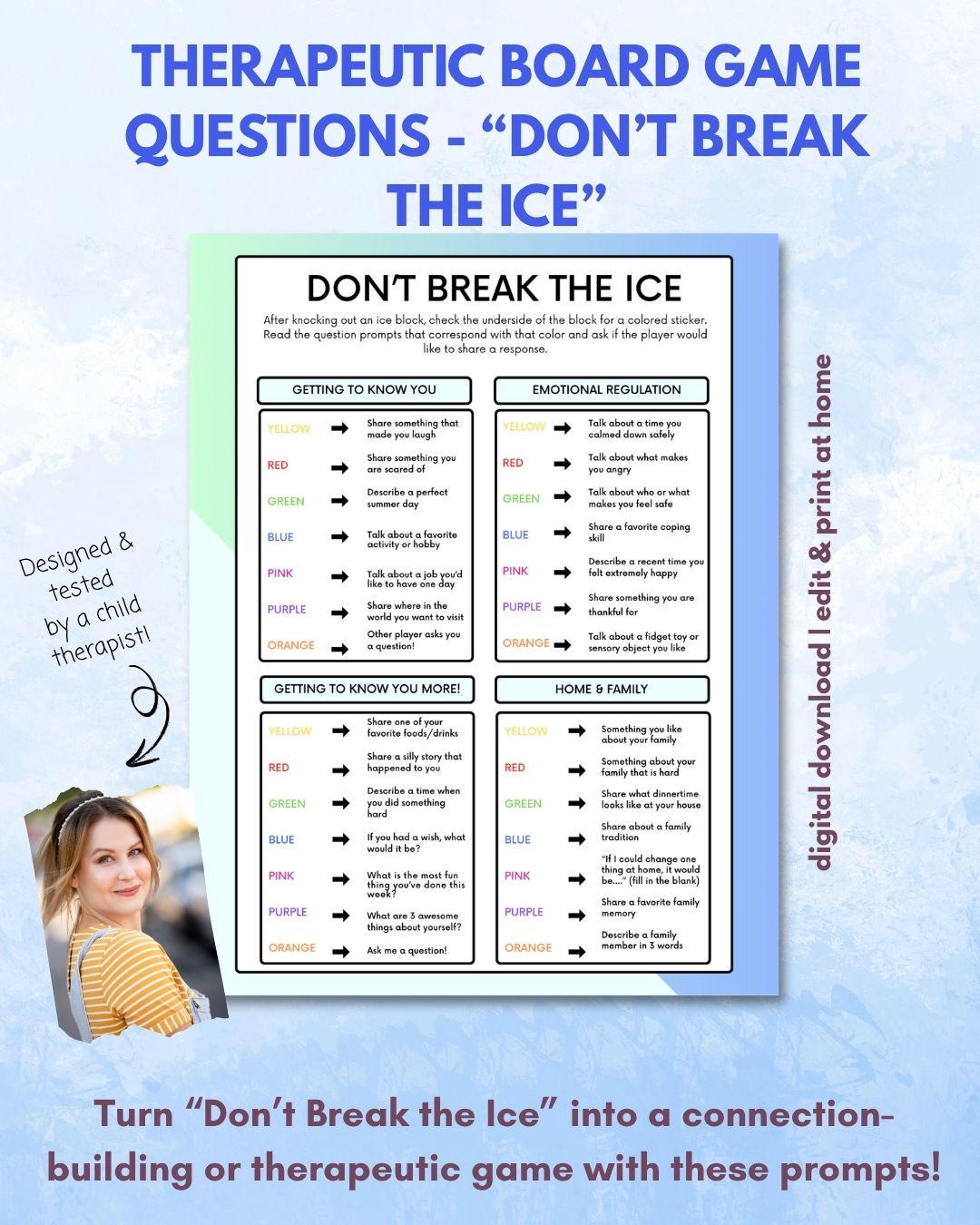 Don't Break the Ice Therapy Questions – Printable PDF + Editable ...